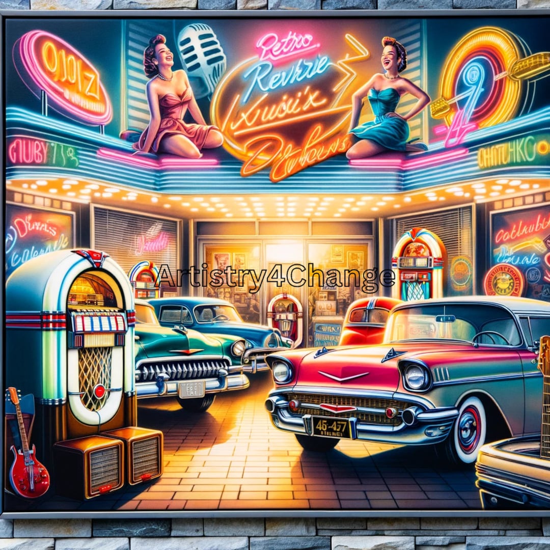 Vintage Diner Art, Retro Scene Poster, 1950s Nostalgia Print, Classic ...