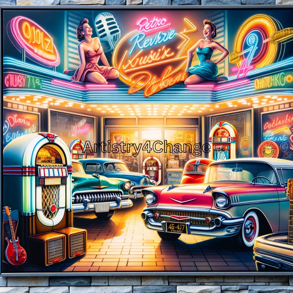 Vintage Diner Art, Retro Scene Poster, 1950s Nostalgia Print, Classic ...