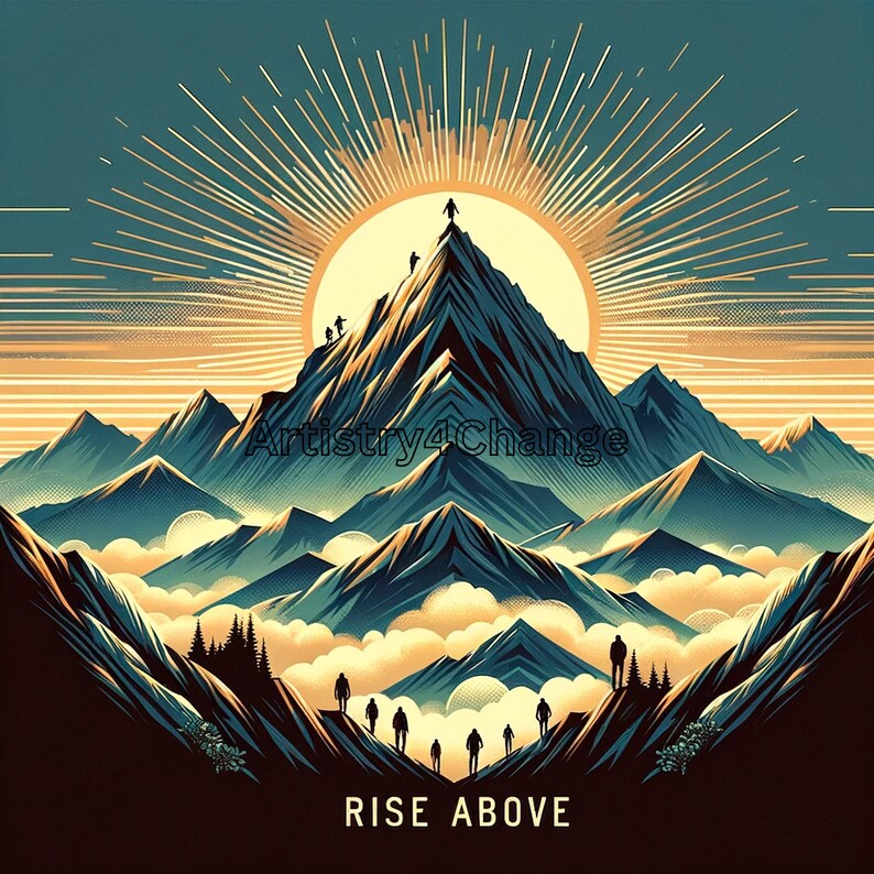 Inspirational Mountain Art, Motivational Quote Decor, Perseverance ...