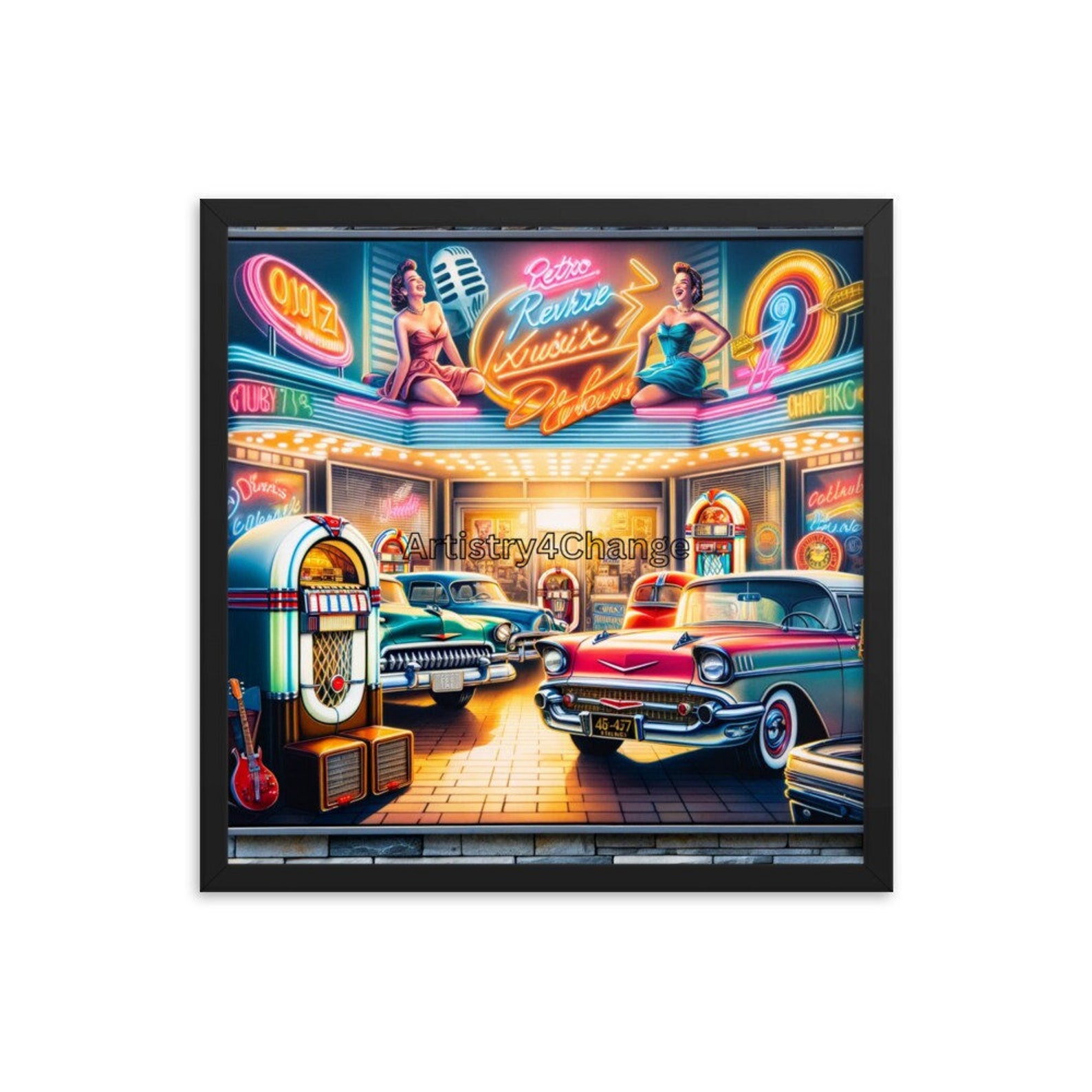 Vintage Diner Art, Retro Scene Poster, 1950s Nostalgia Print, Classic ...