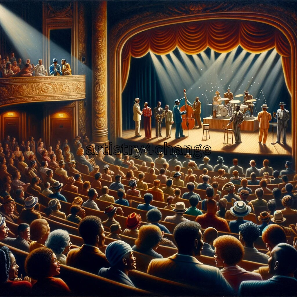 Harlem Theater Night, Opening Night Excitement, Diverse Theater Crowd ...