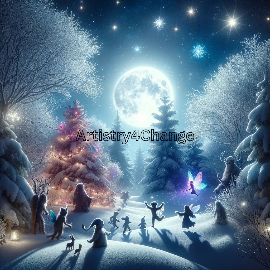 Winter Solstice Art, Magical Night Scene, Fantasy Landscape, Enchanted ...