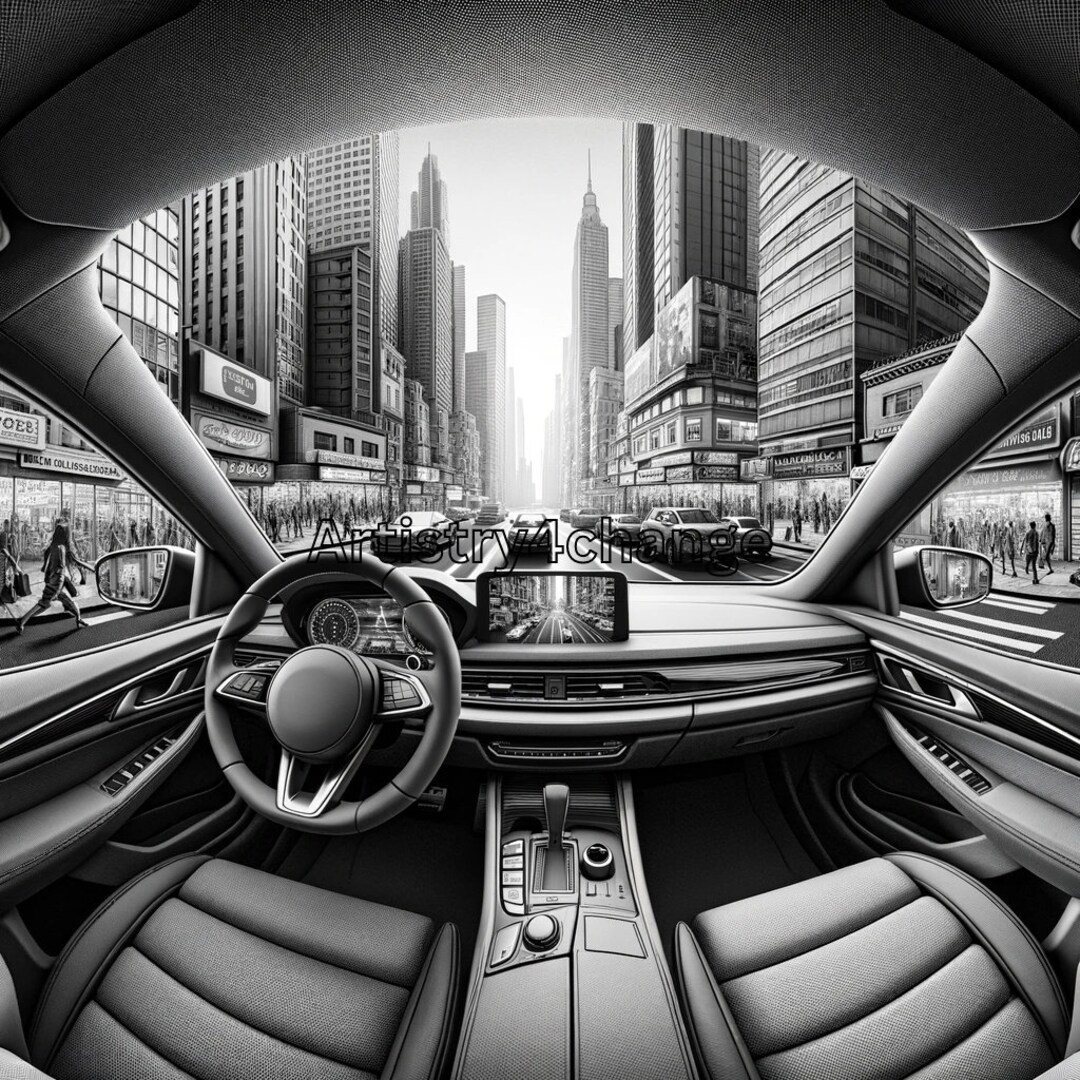 Panoramic Driving View, Colorful Interior, Black and White City, Urban ...