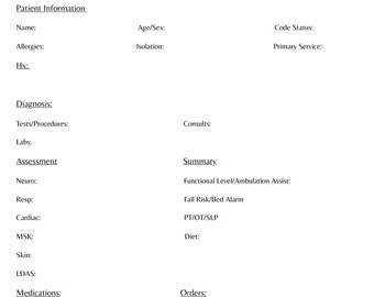 Med Surg Nurse Report Sheet Digital - Etsy