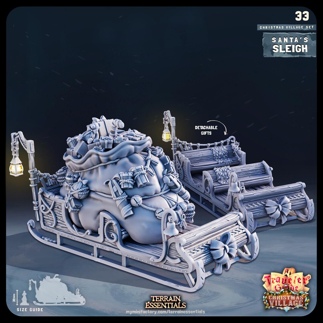 Santa's Sleigh Dnd Terrain Scatter Prop Christmas Village Set 3D Resin ...