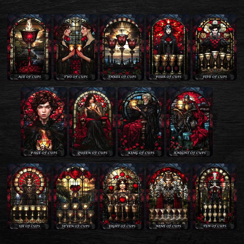 Crimson Watercolor Tarot Deck: Major & Minor Arcana (PNG, PDF Digital ...