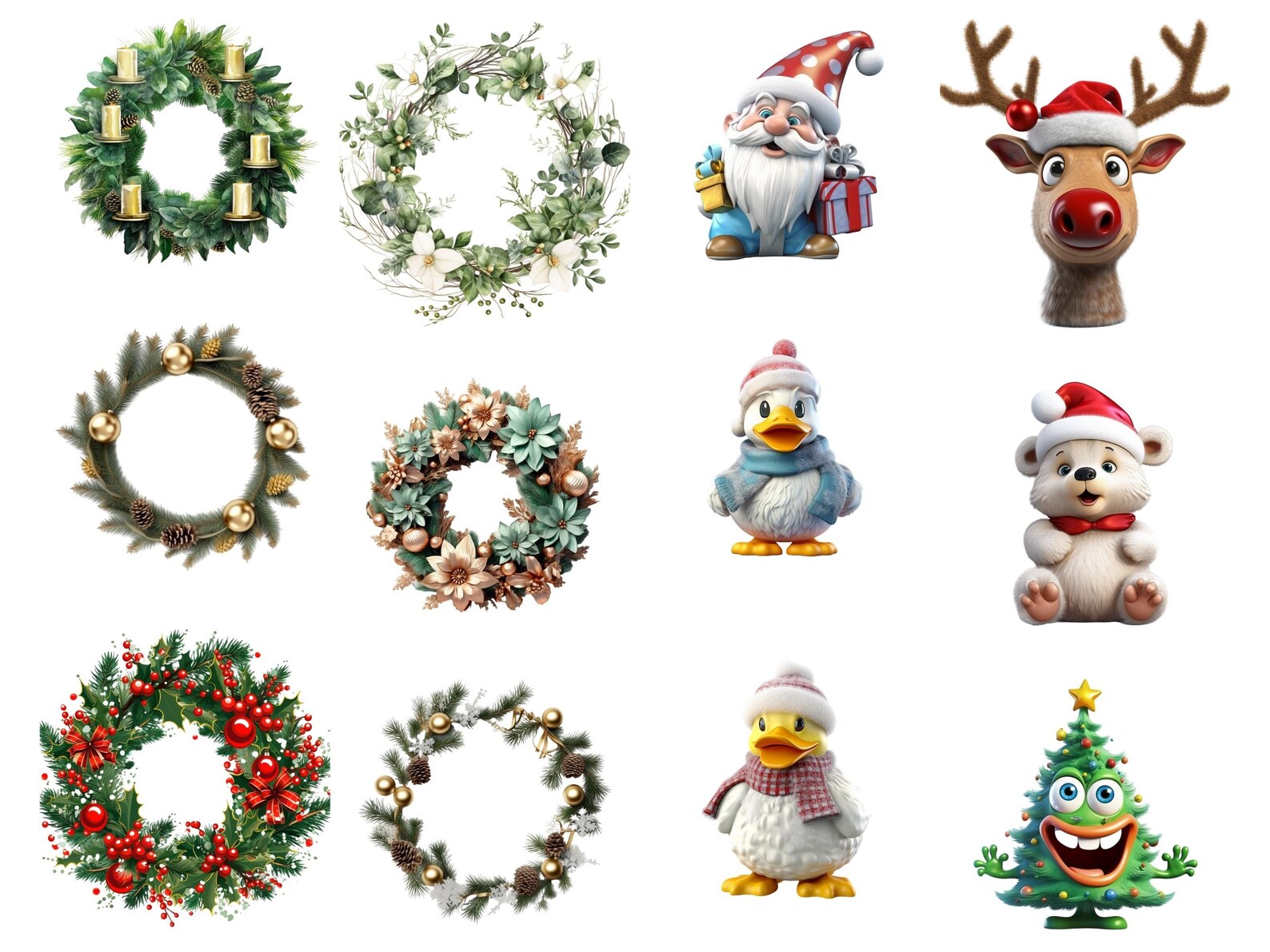 Christmas Clipart Image Bundle | Santa, Wreath, Tree, Snowman ...