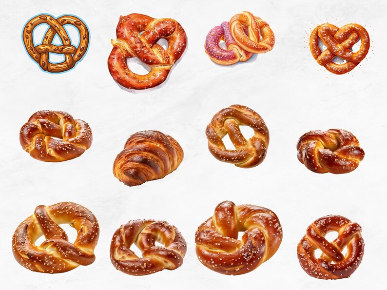 175 Pretzel Clipart and Watercolor Snacks Bundle Cozy Art Graphics ...