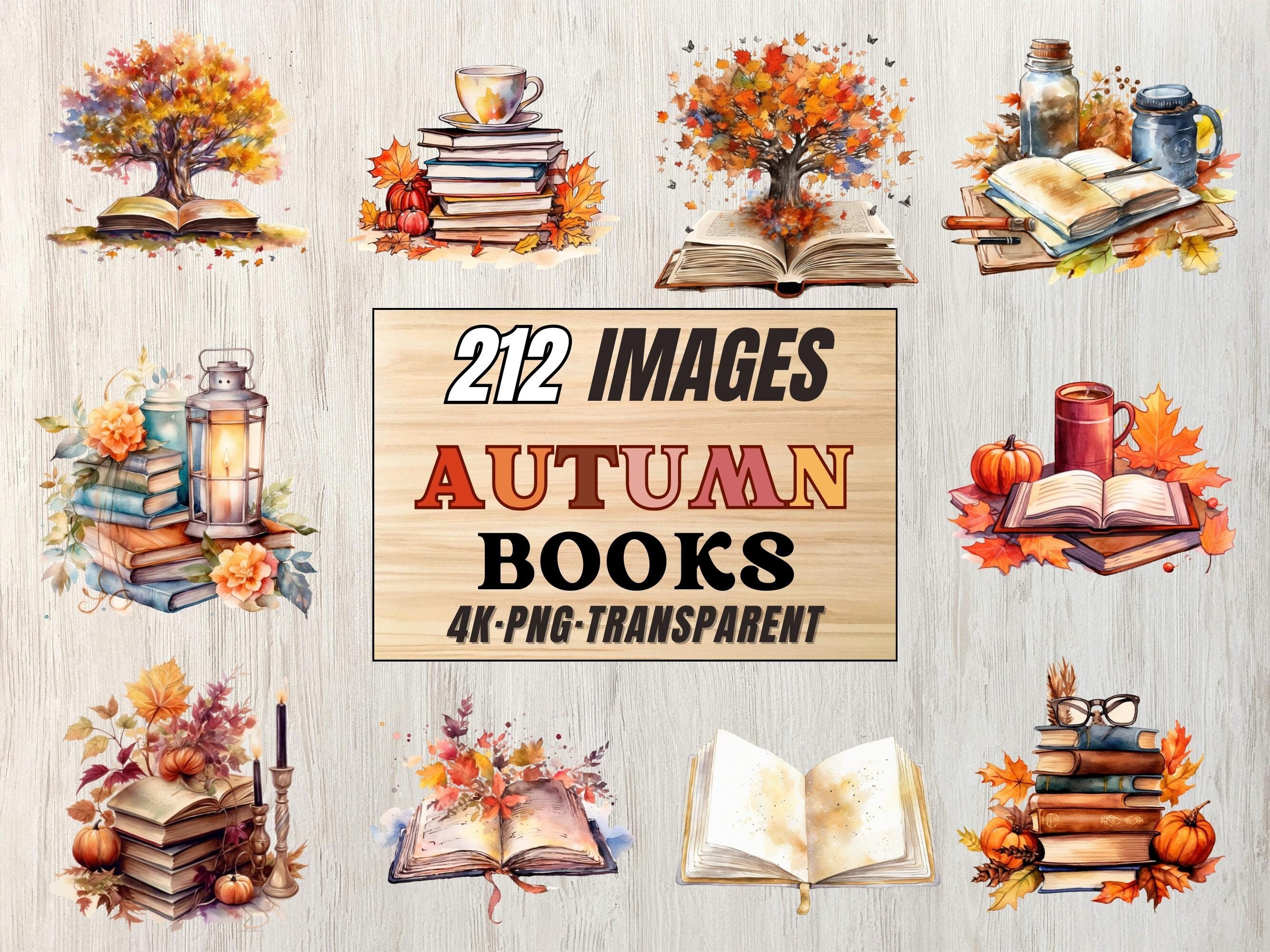 212 Autumn Book Clipart and Watercolor Images Bundle Books Graphics for ...