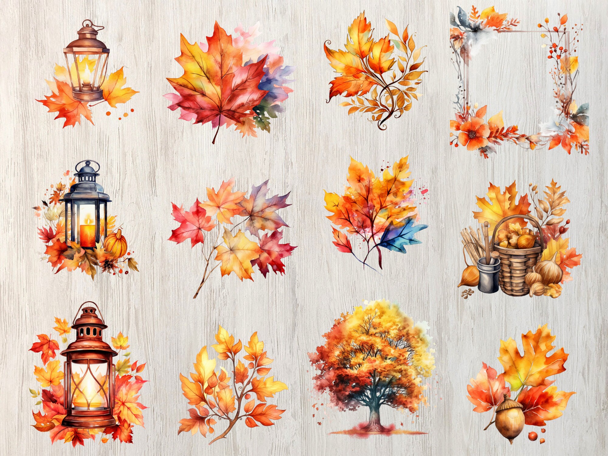 250 Autumn Element Clipart: Watercolor Fall Digital PNG Art,clipart ...