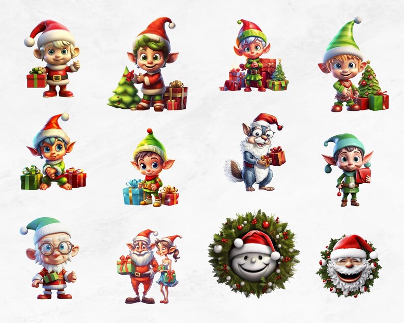 178 Christmas Funny Clipart and Watercolor Art Festive Graphics Bundle ...