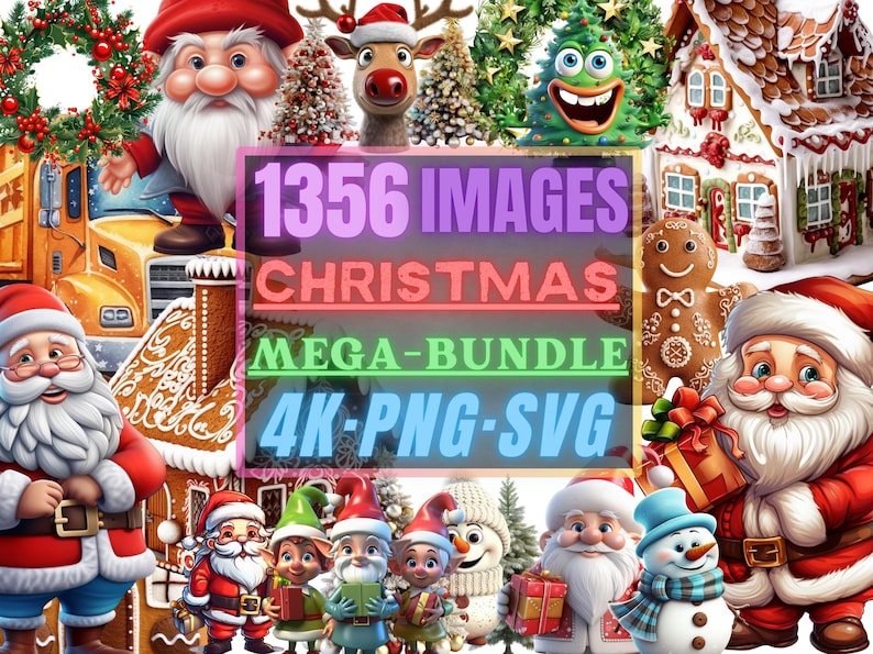 Christmas Clipart Image Bundle | Santa, Wreath, Tree, Snowman ...