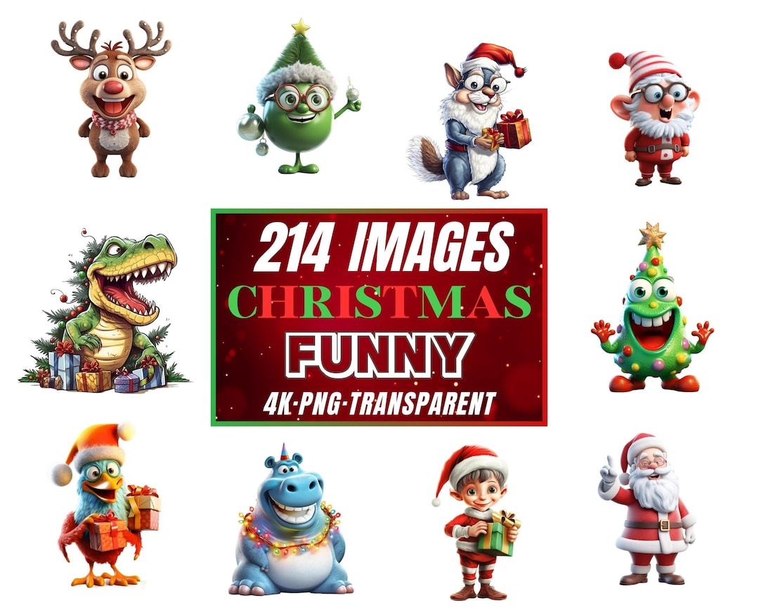 178 Christmas Funny Clipart and Watercolor Art Festive Graphics Bundle ...