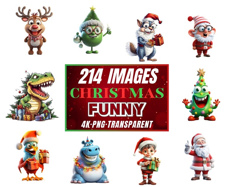 178 Christmas Funny Clipart and Watercolor Art Festive Graphics Bundle ...