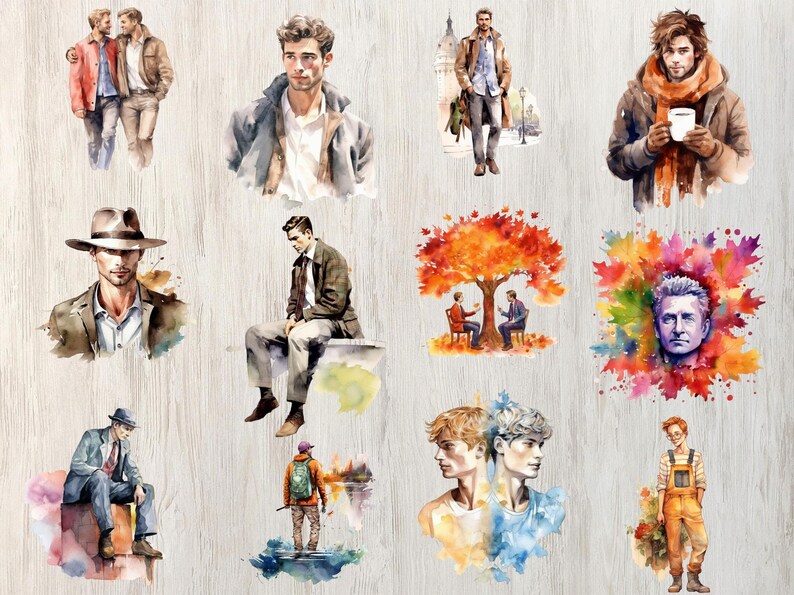 118 Autumn Men Clipart and Watercolor Images Graphics Creative Men ...