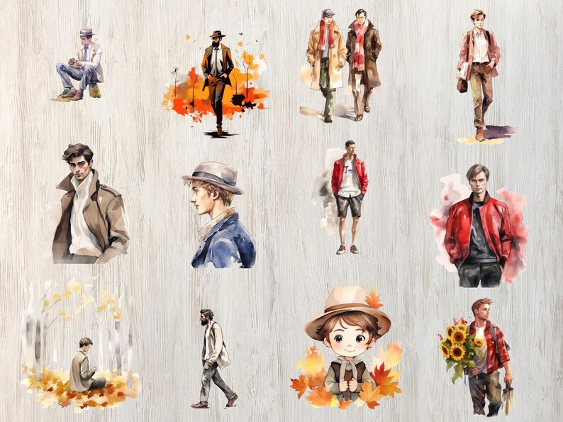 118 Autumn Men Clipart and Watercolor Images Graphics Creative Men ...