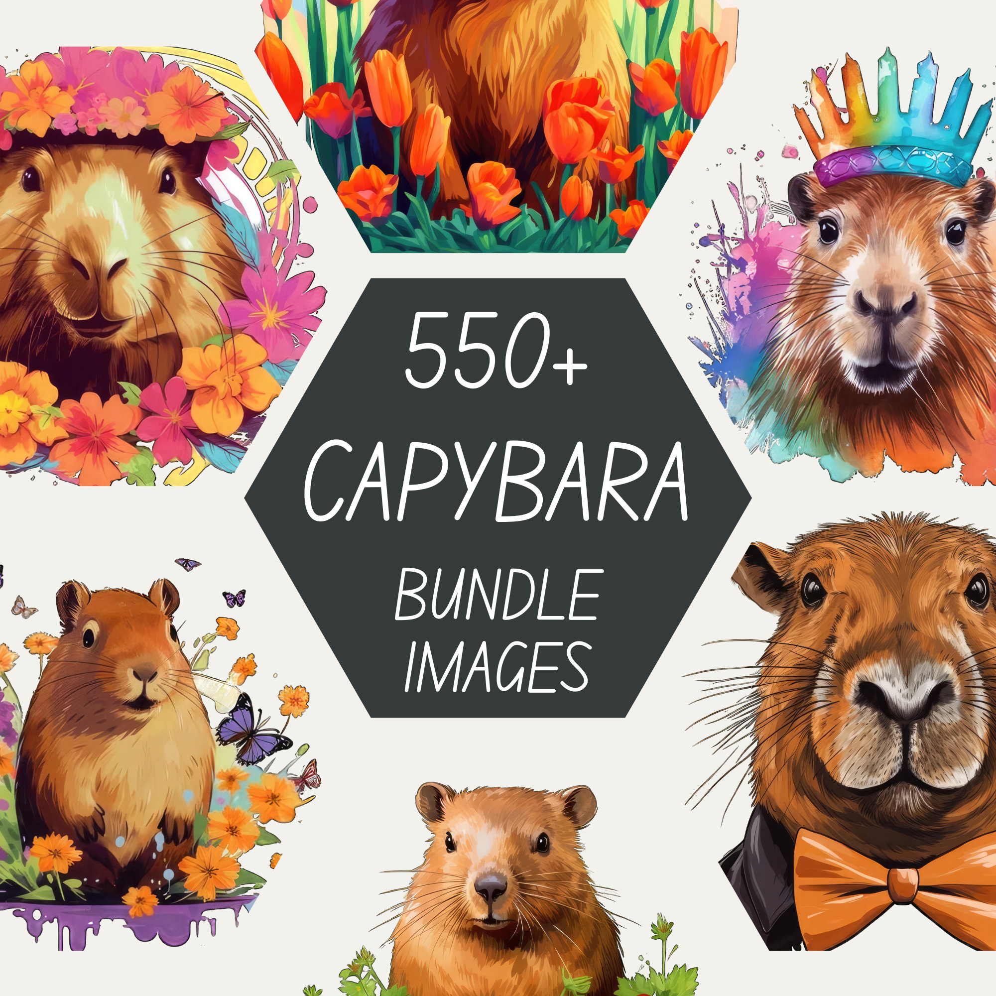 Capybara Watercolor Clipart Bundle 550 PNG Images, Instant Digital ...