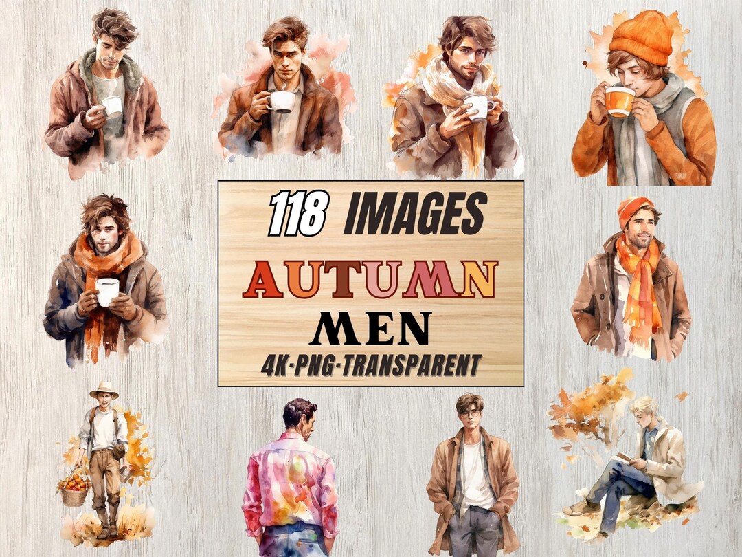 118 Autumn Men Clipart and Watercolor Images Graphics Creative Men ...