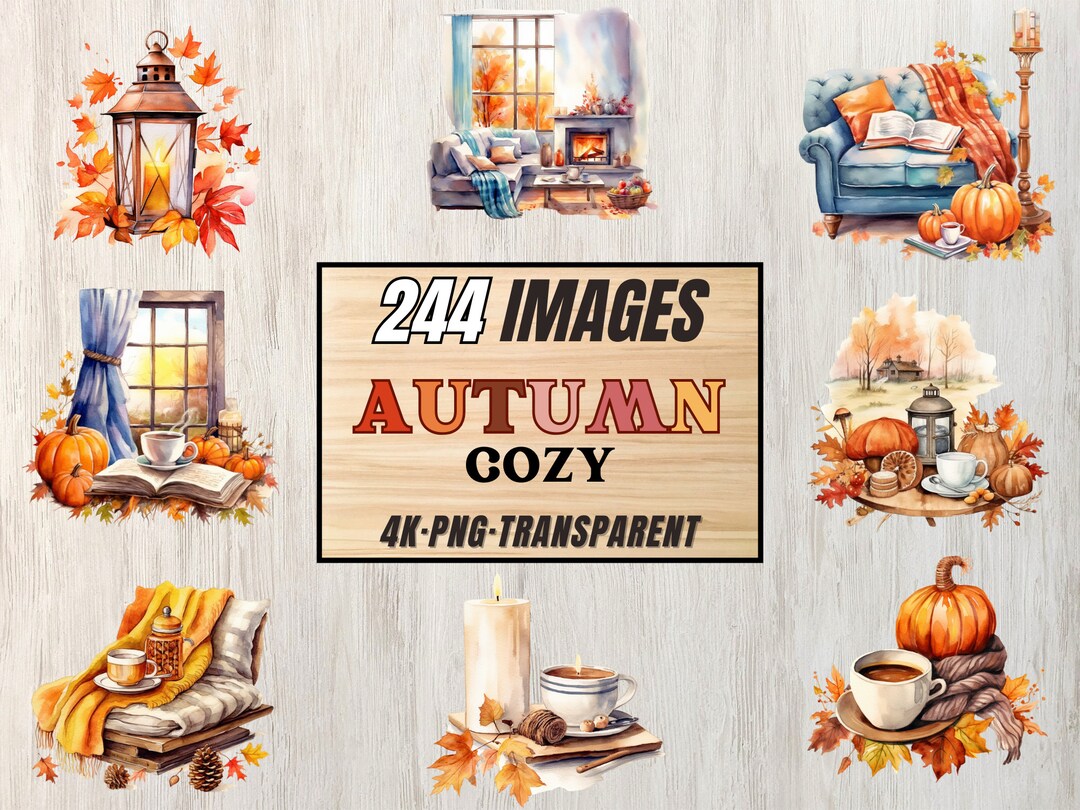244 Autumn Cozy Clipart: Watercolor Fall Digital PNG Art,clipart Bundle ...
