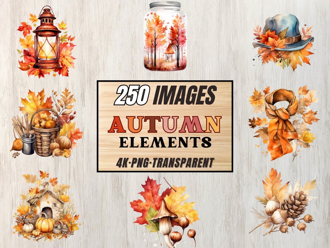 250 Autumn Element Clipart: Watercolor Fall Digital PNG Art,clipart ...