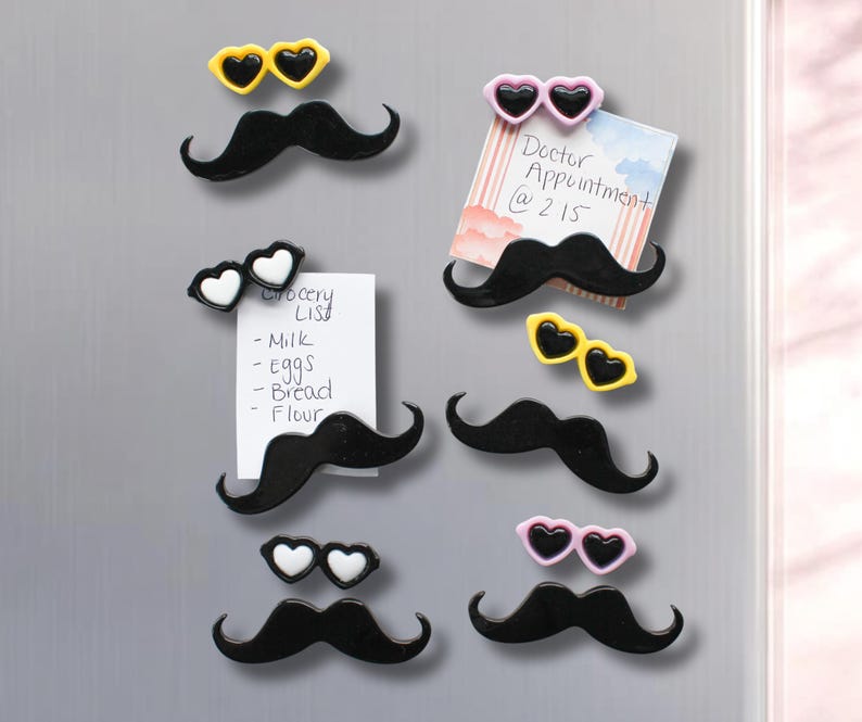 Set of 12 Sunglasses and Mustache Fridge Magnets | Dopamine ...
