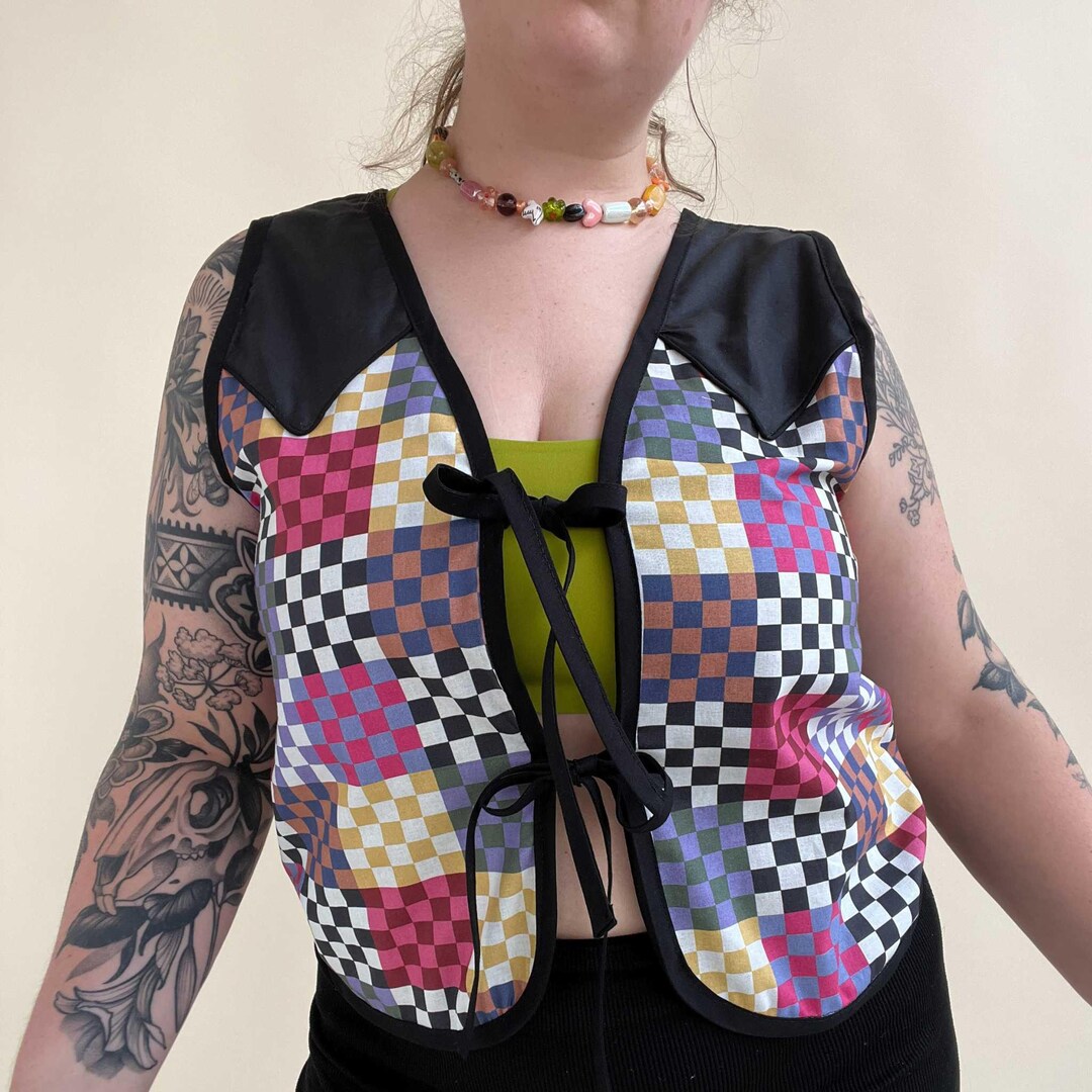 Rainbow Checker Western Vest With Double Tie Size M - Etsy