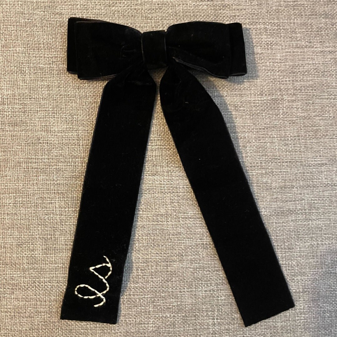 Custom Velvet Hair Bow With Initials - Etsy