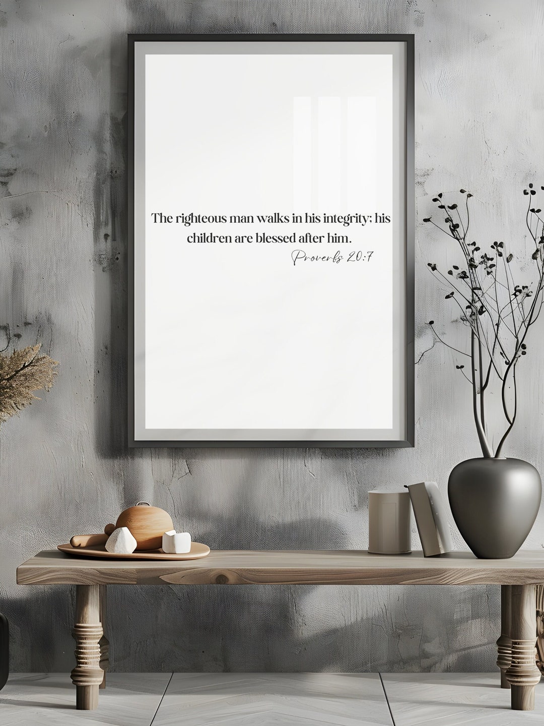 Proverbs 20:7 Christian Wall Art Print, Father's Day Gift, Minimalist ...