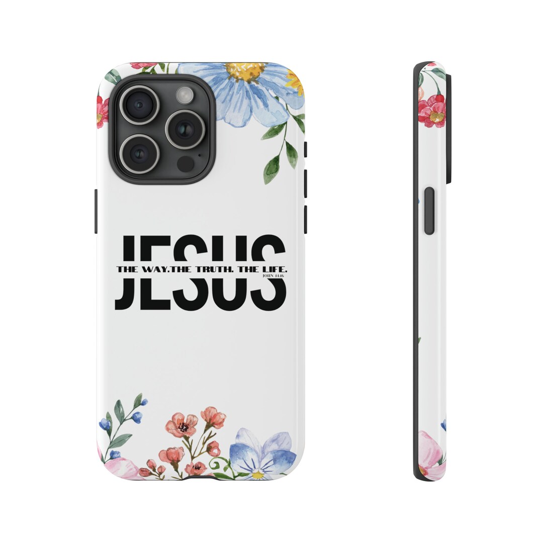 Floral Christian iPhone Case: Jesus Bible Verse, Tough Phone Protector ...
