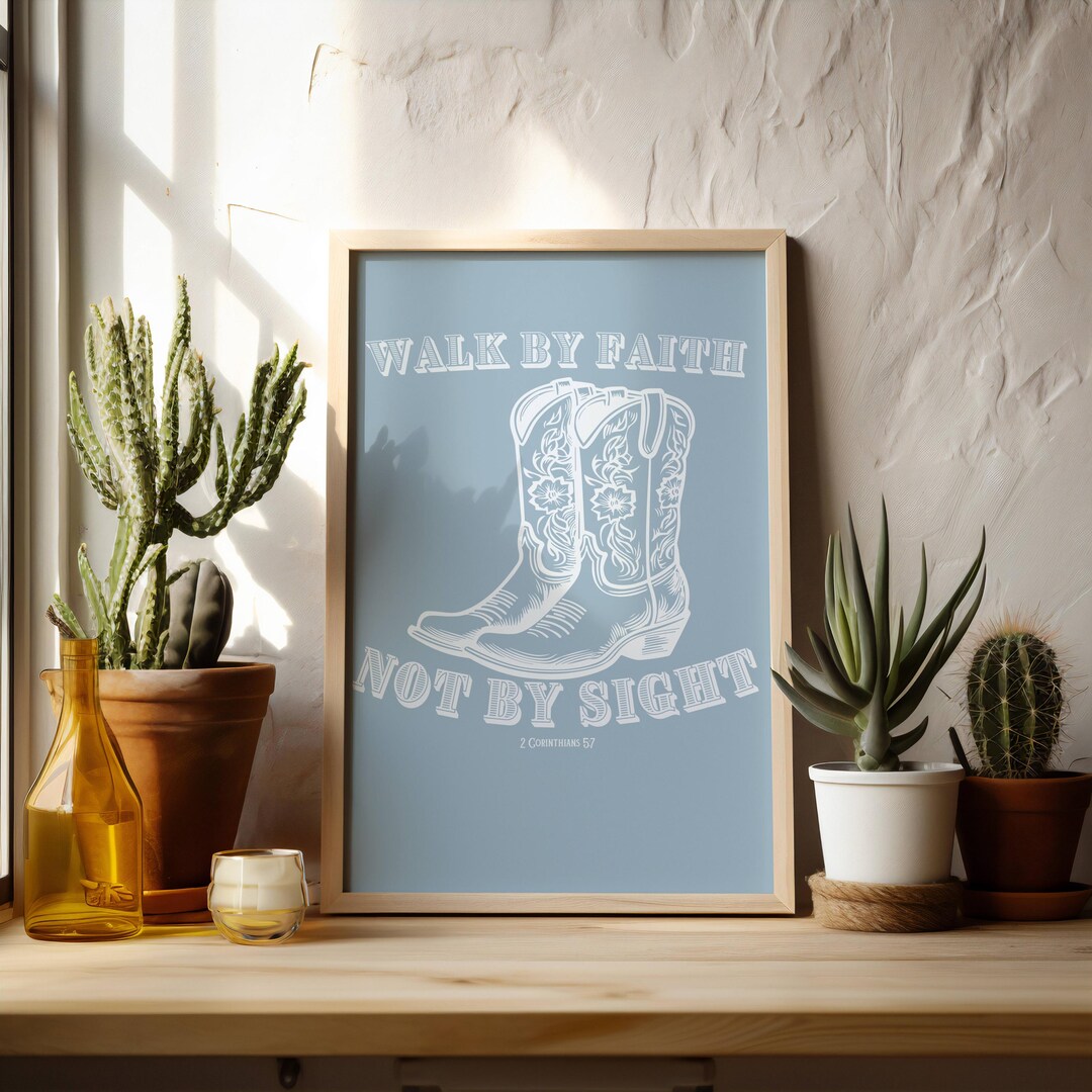 Modern Christian Western Art, Walk by Faith Poster, Bible Verse Wall ...
