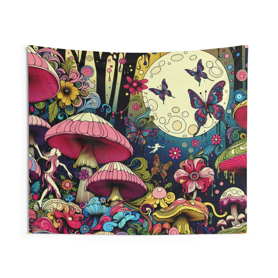 Fairies and Mushrooms Full Moon Tapestry Music Festival Flags Camping ...