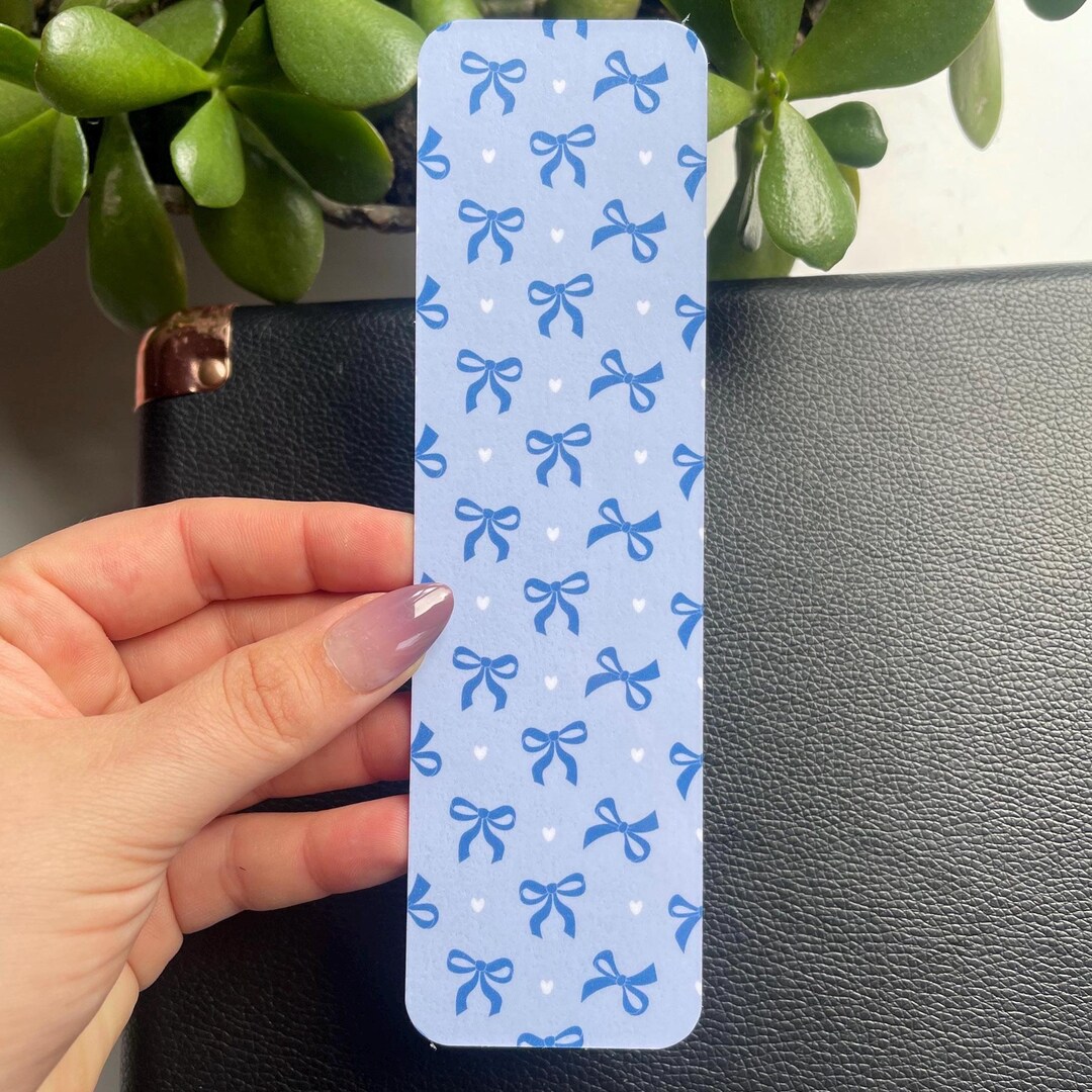 Light Blue Coquette Bow Bookmark | Elegant Dark Blue Ribbon Design ...