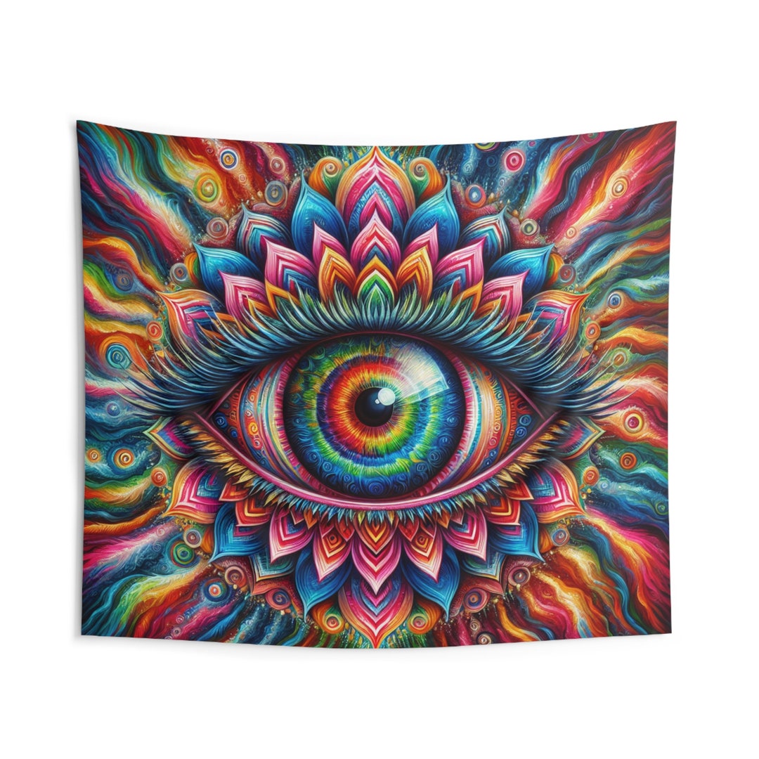 Psychedelic Eye Mandala Tapestry Trippy Rave Accessories Camping Music ...