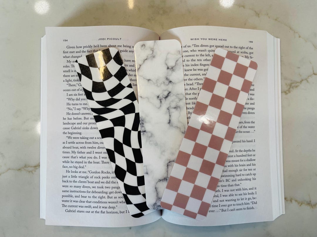 Neutral Chic Bookmark Set – Wavy Checkered, White Marble, and Tan ...