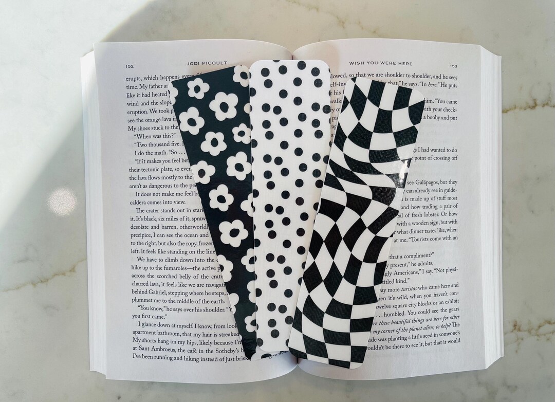 Monochrome Bloom Bookmark Set – Black and White Floral, Polka Dot, and ...