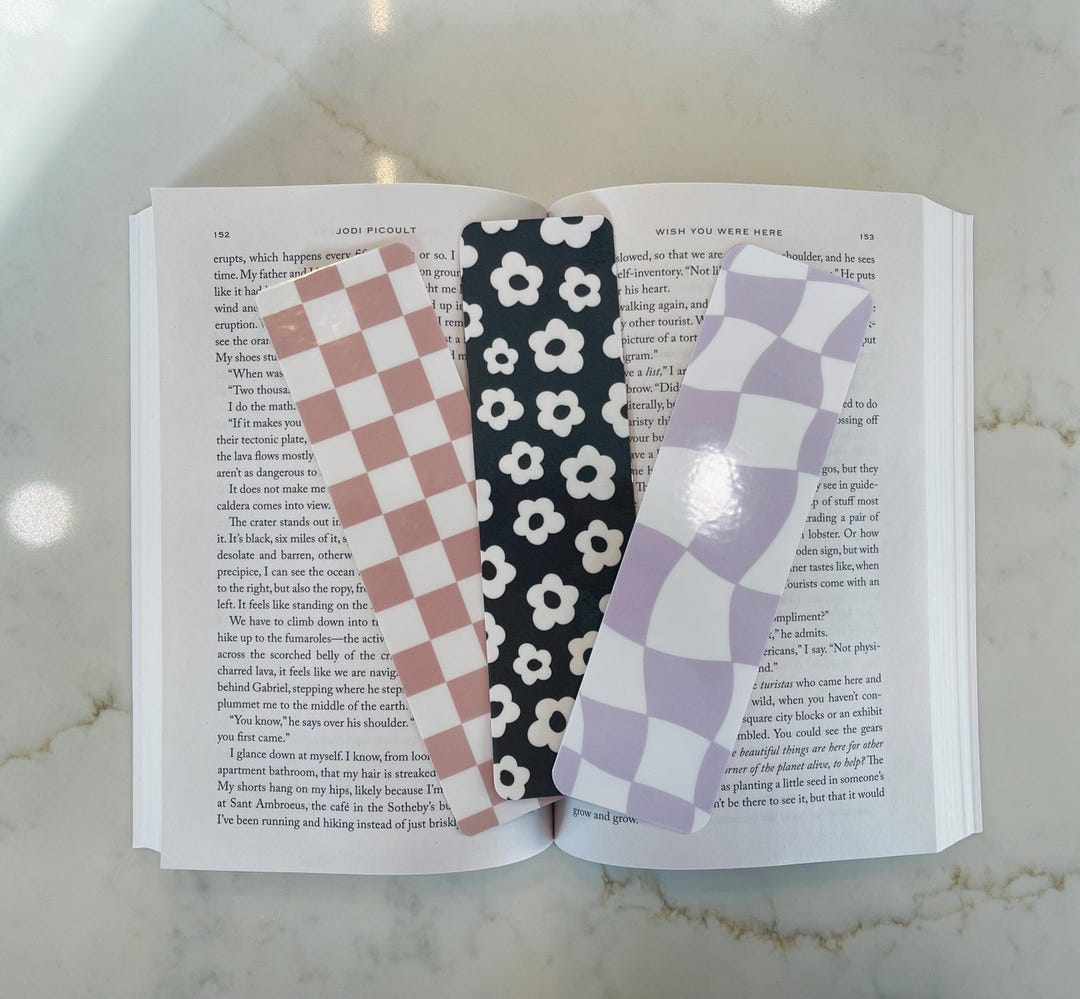 Chic Neutral Bookmark Set – Checkered, Floral, and Wavy Patterns - Etsy