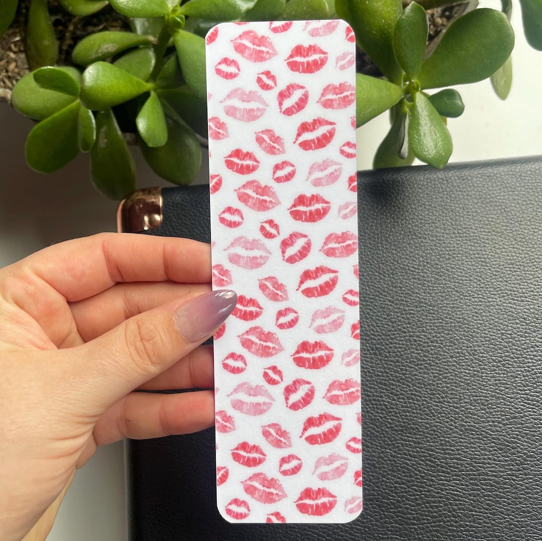 Smooches All Over Bookmark | Pink & Red Lipstick Kiss Print | Romantic ...