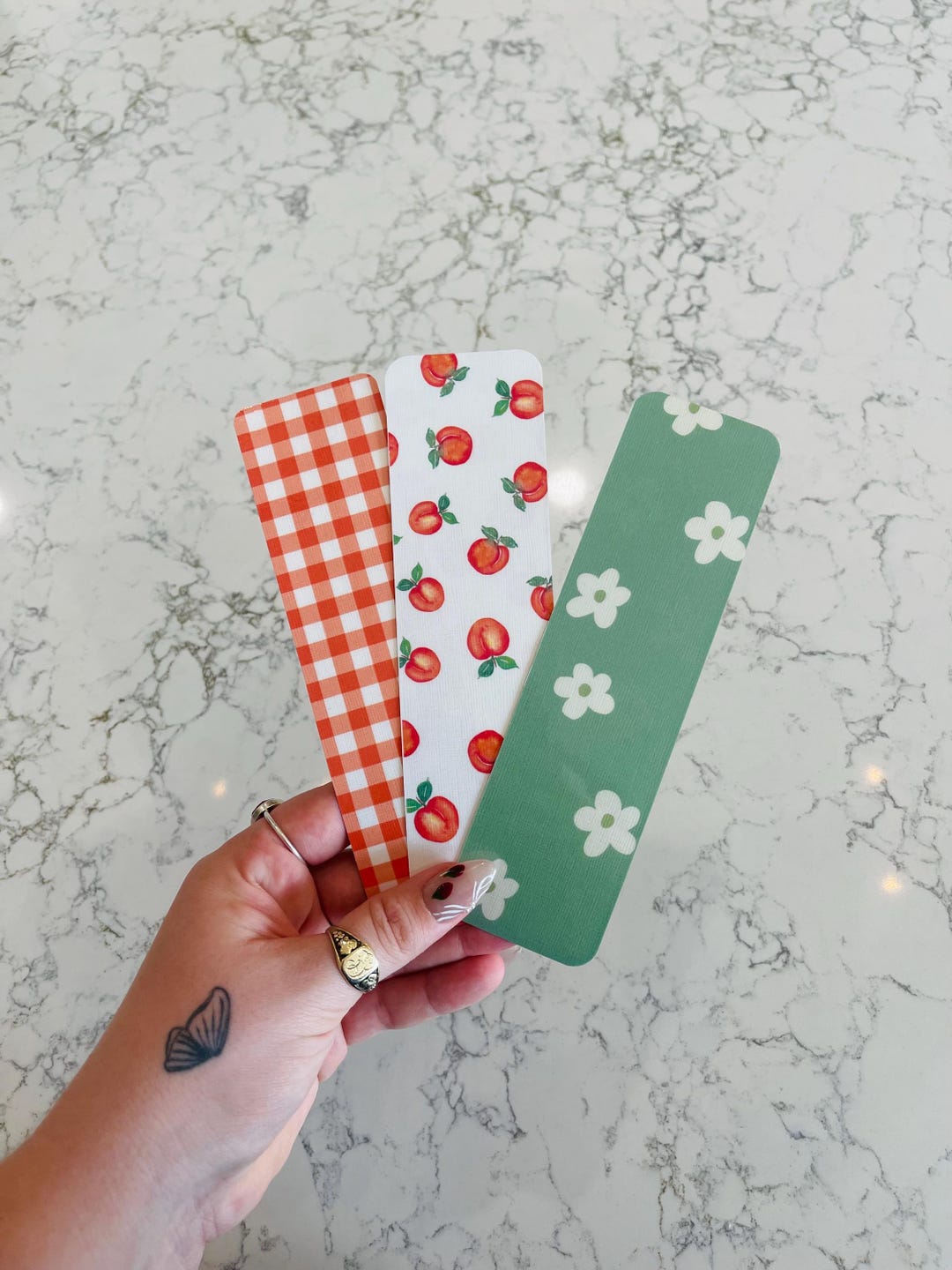 Peachy Vibes Bookmark Set | Peach & Floral Aesthetic | Orange Gingham ...