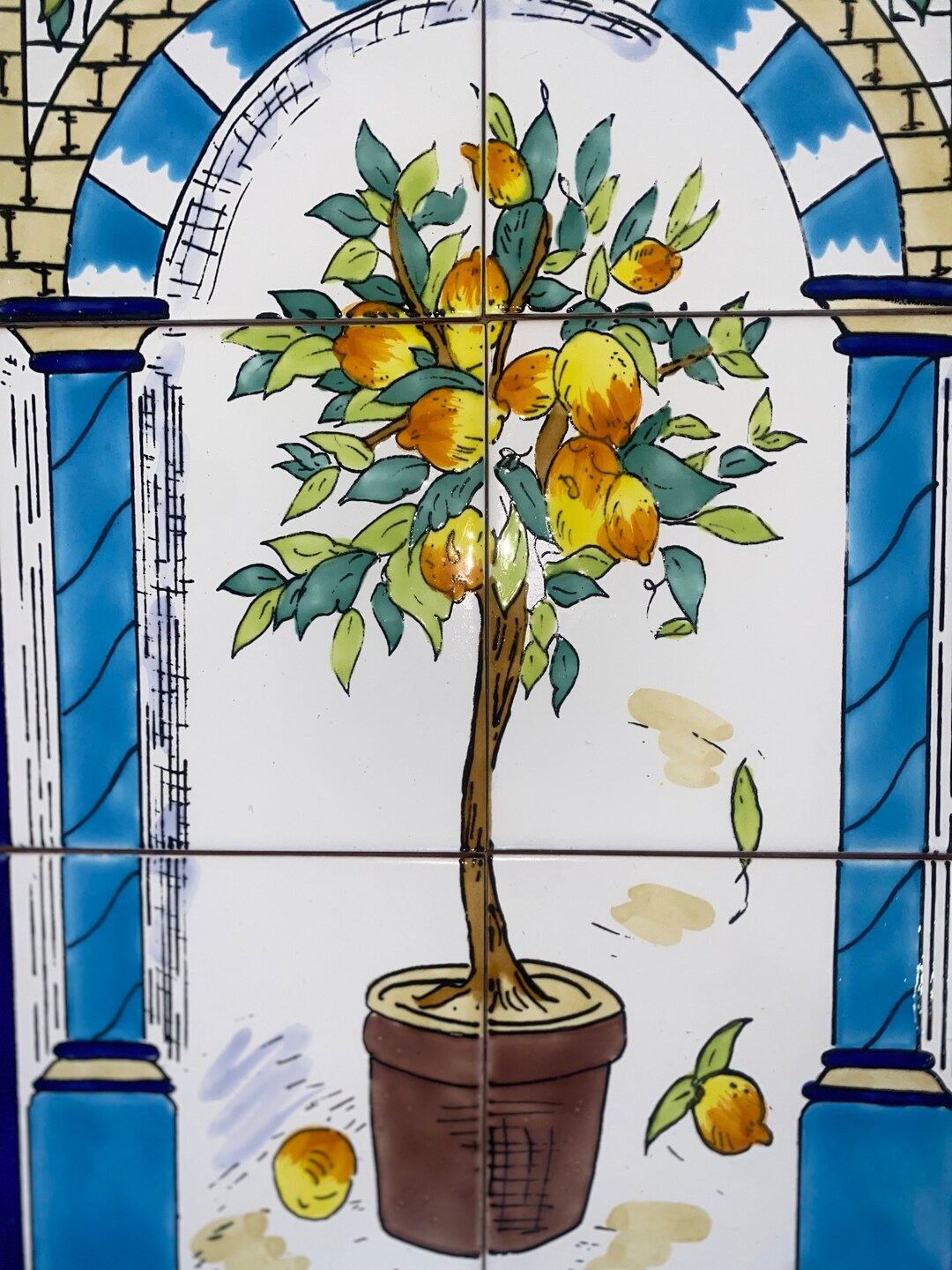 Hand Painted Tile Mural, Lemon Tree, Kitchen Backsplash, Mediterranean ...