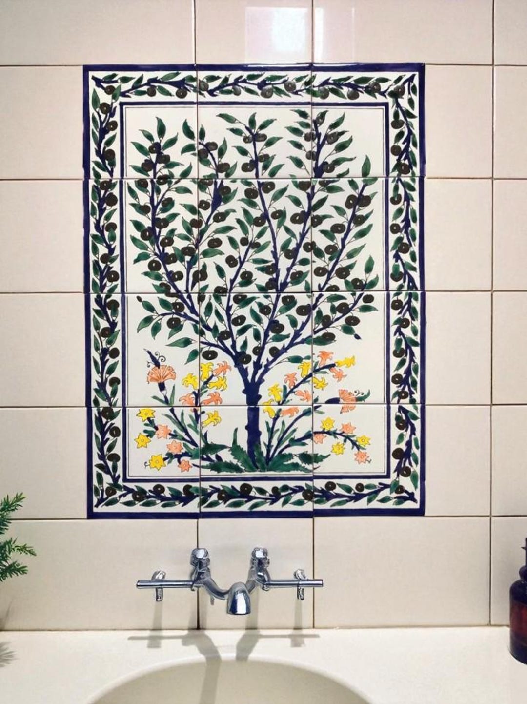 Hand-painted Olive Tree Ceramic Tile Panel: 18×24 in Wall Decor - Etsy