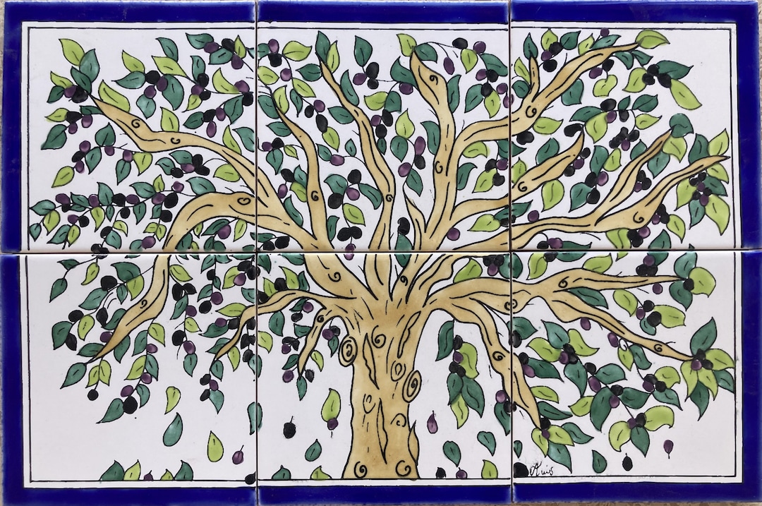 Handpainted Olive Tree, Ceramic Tile Mural, Kitchen Backsplash, Mosaic ...