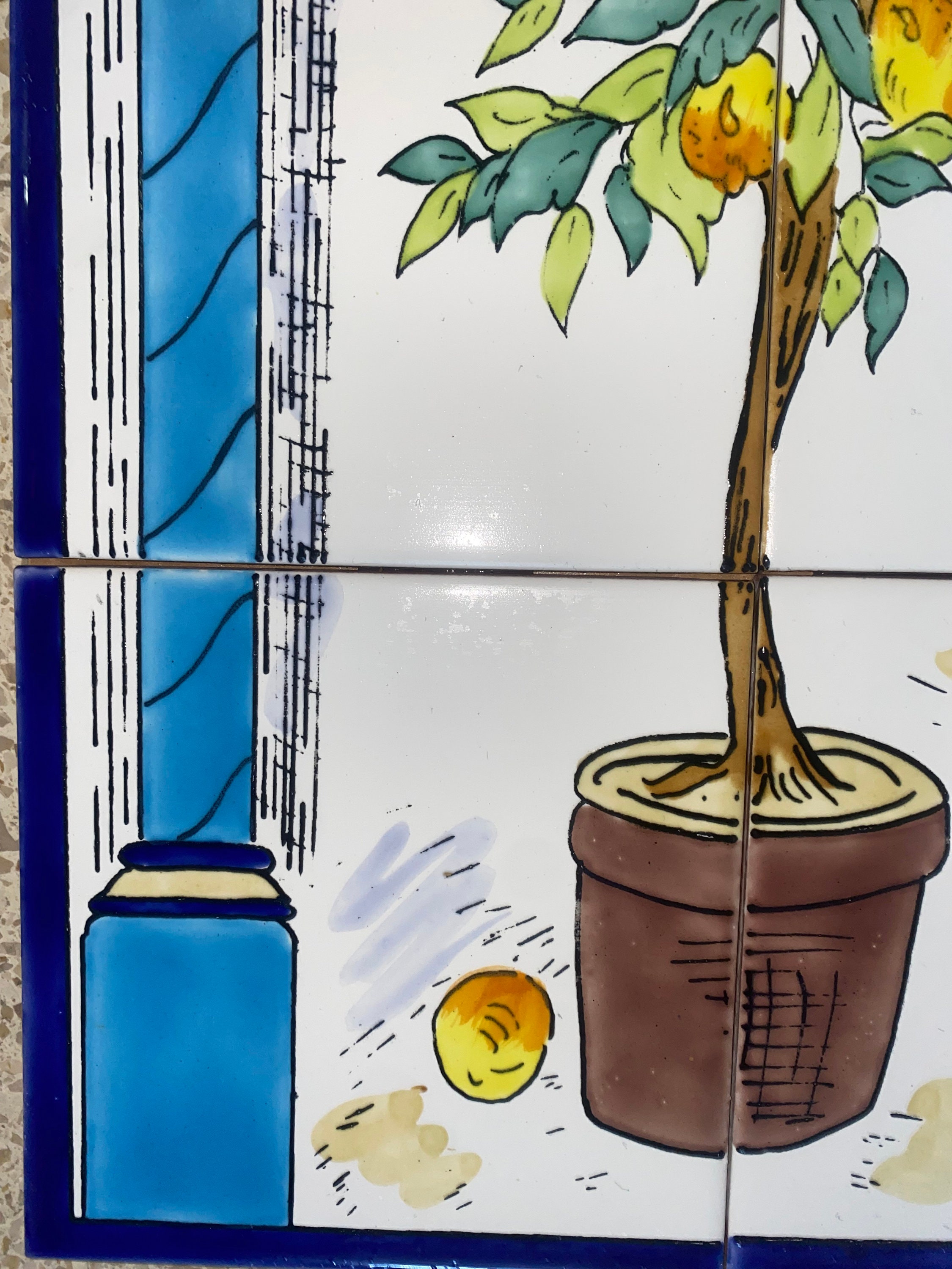 Hand Painted Tile Mural, Lemon Tree, Kitchen Backsplash, Mediterranean ...