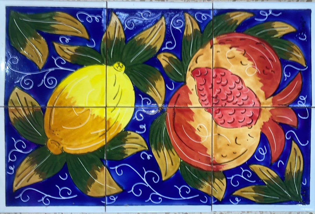 Decorative Tiles, Hand Painted Mediterranean Fruits, Tile Mural ...