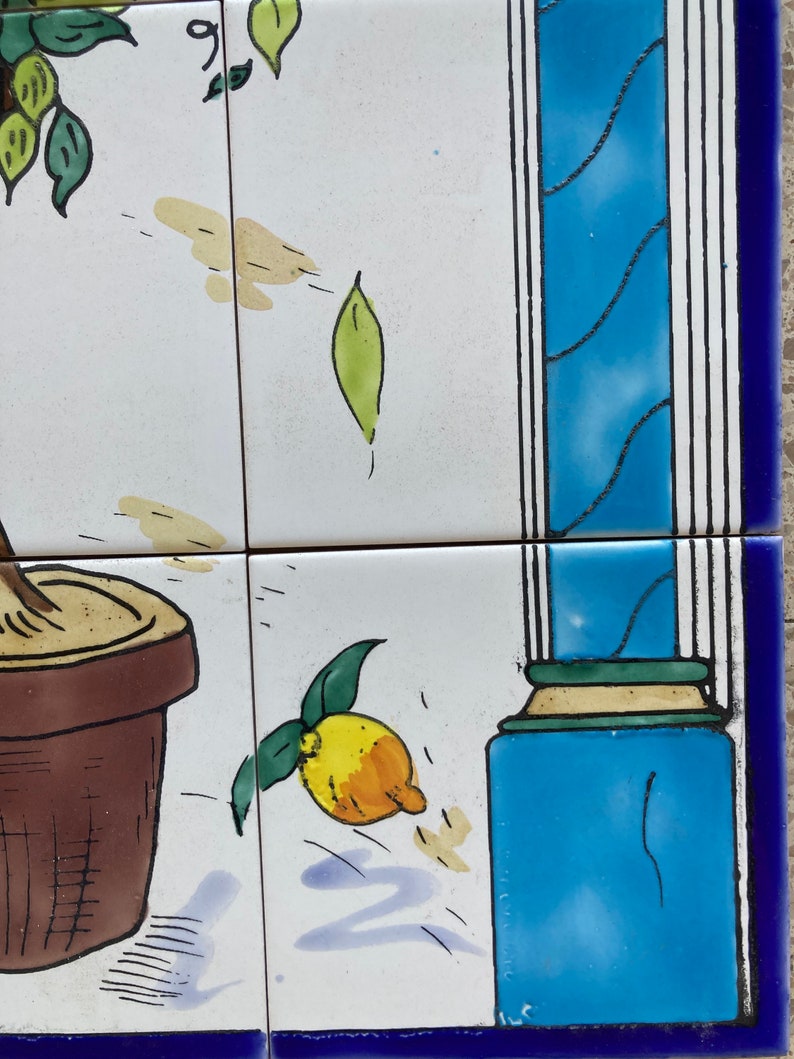 Hand Painted Tile Mural, Lemon Tree, Kitchen Backsplash, Mediterranean ...