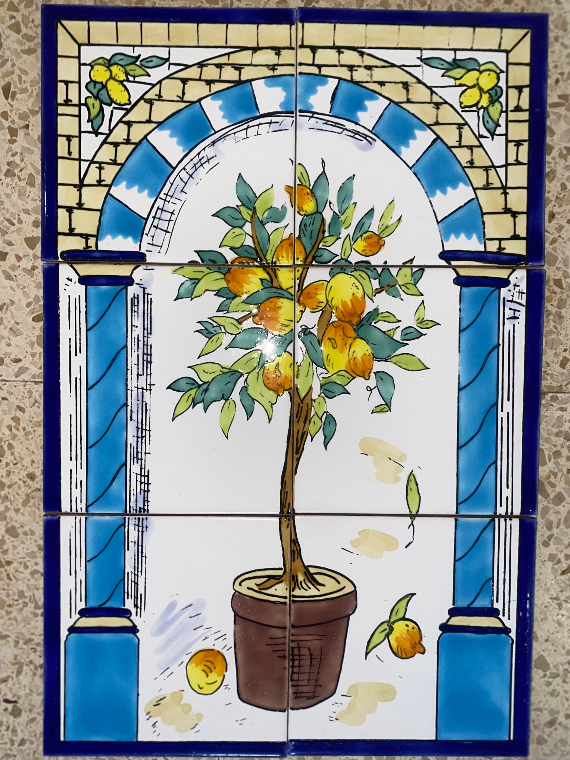 Hand Painted Tile Mural, Lemon Tree, Kitchen Backsplash, Mediterranean ...