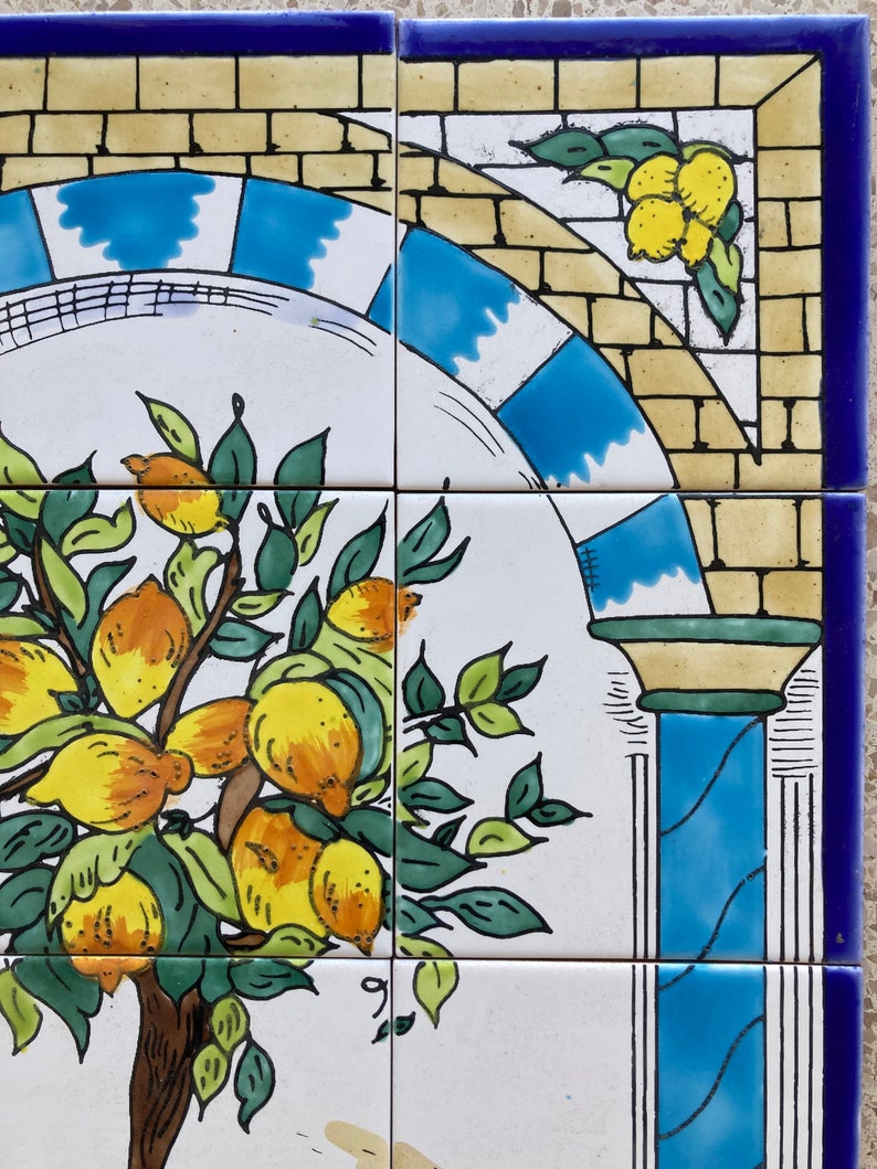 Hand Painted Tile Mural, Lemon Tree, Kitchen Backsplash, Mediterranean ...