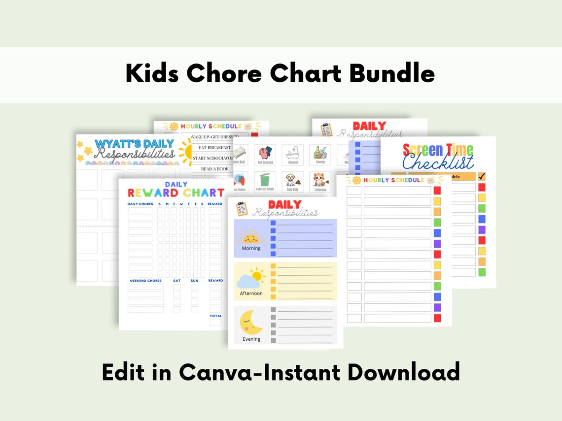 Editable Chore Chart for Kids Daily Checklist Weekly Routine Chart ...