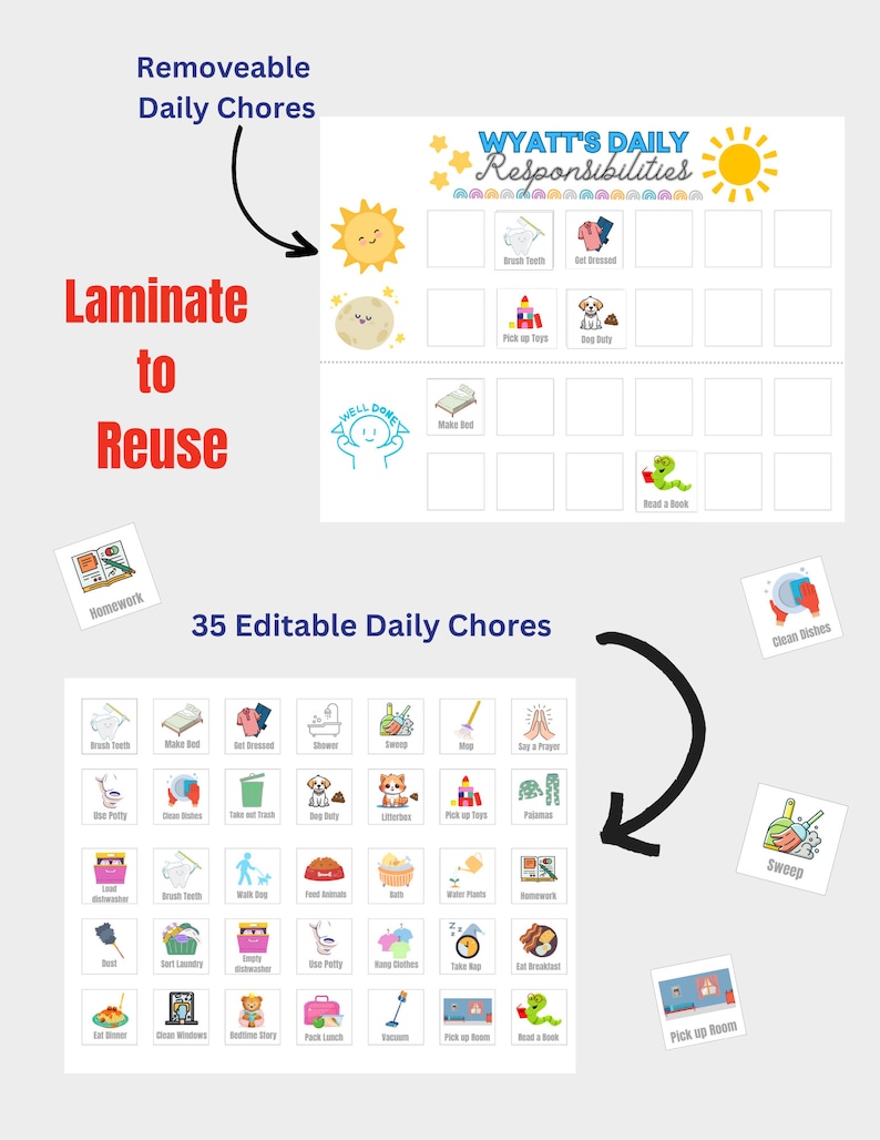Editable Chore Chart for Kids Daily Checklist Weekly Routine Chart ...