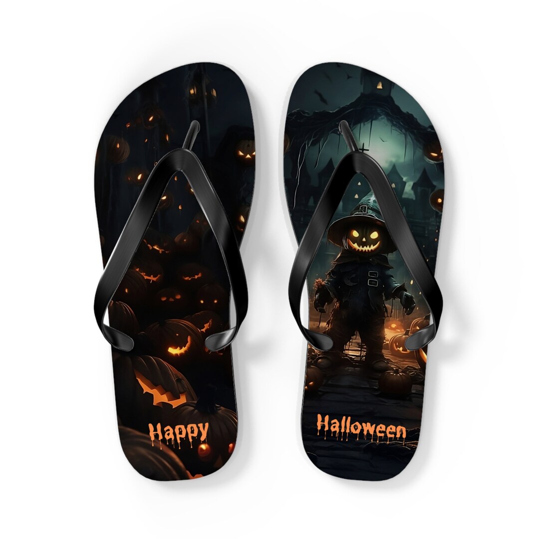 Happy Halloween Flip Flops, Sugar Skull Skeleton Sandals, Pumpkin Flip ...