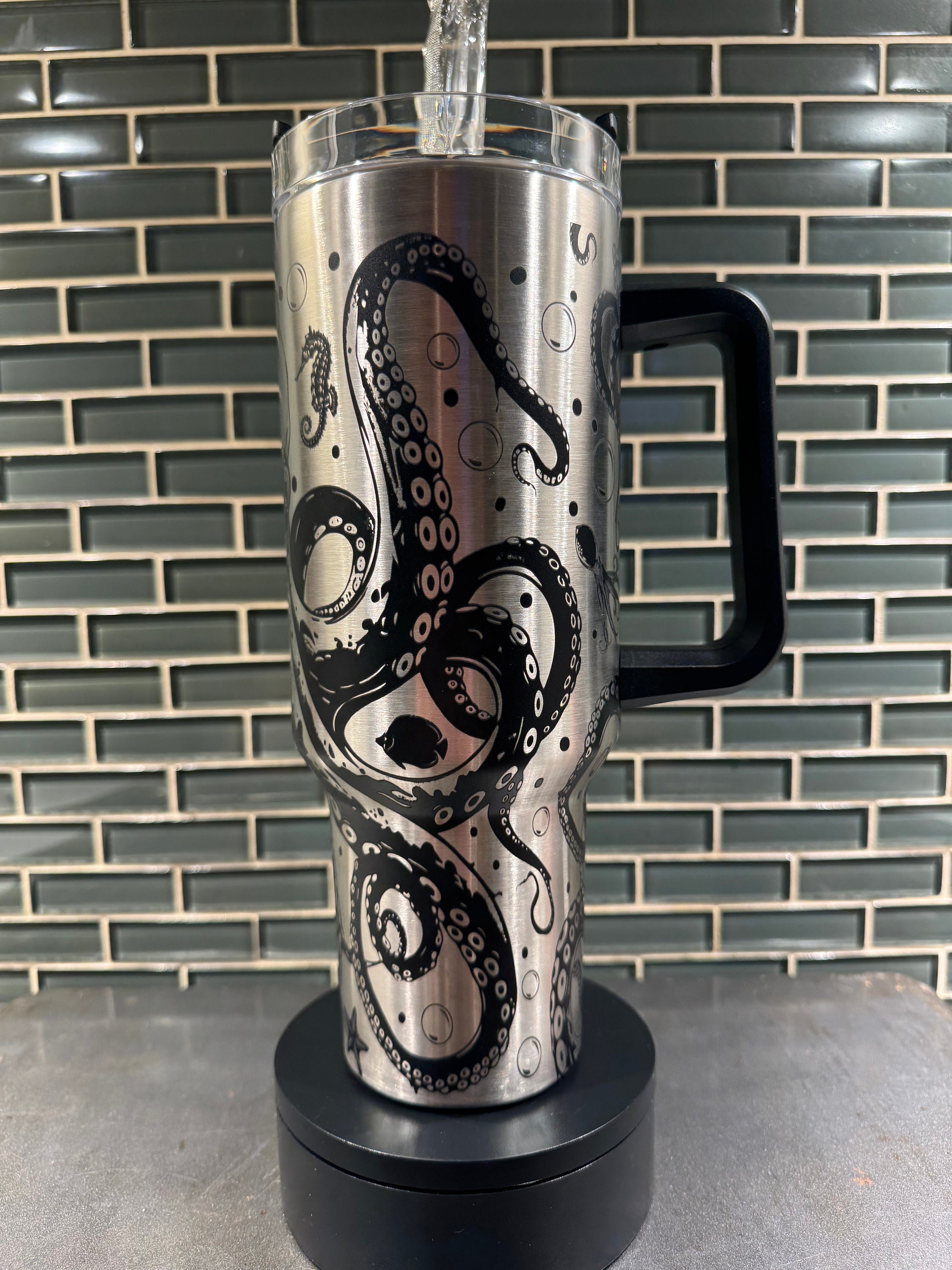 Octopus / Marine Life Themed Laser Engraved Black 40oz Tumbler - Etsy